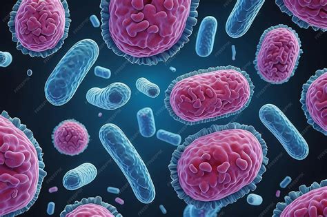 Blue Bifidobacterium Lactobacillus Microbiome Under Microscope