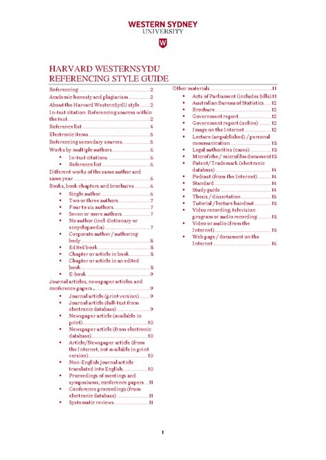 Referencing Style 1 Harvard Westernsydu Referencing Style Guide