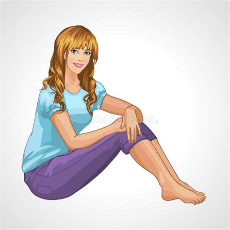 Smiling Blonde Girl Sitting On The Floor Stock Vector Illustration Of