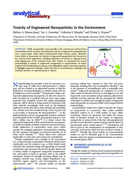 Pdf Toxicity Of Engineered Nanoparticles In The Environment