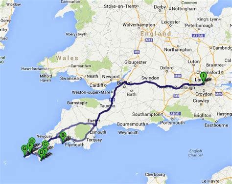 London Cornwall Map For The Great English Road Trip