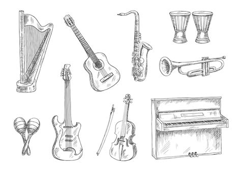 Premium Vector Musical Instruments Sketch Icons For Art Design