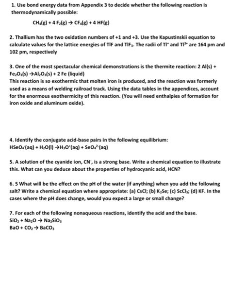 1 Use Bond Energy Data From Appendix 3 To Decide