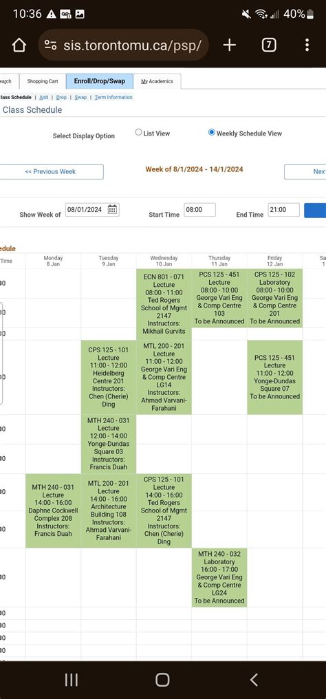 2nd Semester Engineering Class Schedule R Torontometu