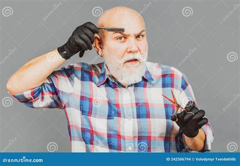 Mature Barber With Scissors And Razor Vintage Barbershop Shaving