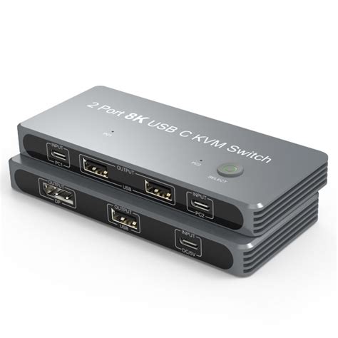2 Port 8k Usb C Kvm Switch With Displayport Port Compatible With Thunderbolt 3 4 For 2xusb C Pc