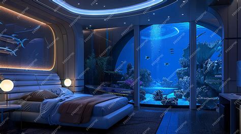 Premium Photo Underwater Hotel Room With Bioluminescent Marine Life