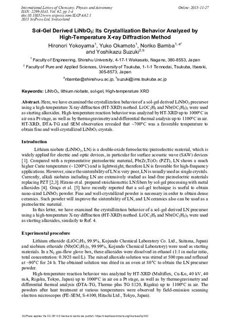 Pdf Sol Gel Derived Linbo3 Its Crystallization Behavior Analyzed By High Temperature X Ray