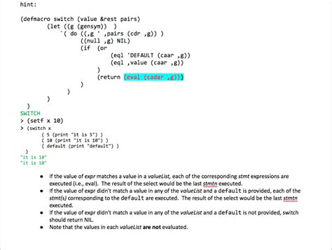 Solved Pgm3 Lisp Macros Code The Macros Listed Below And Use