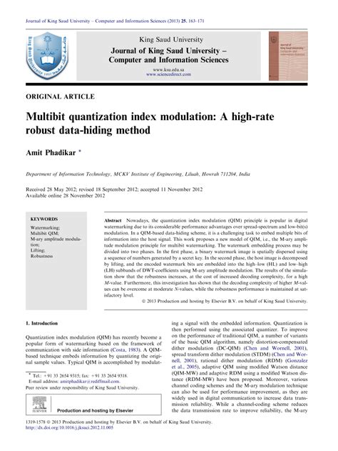PDF Multibit Quantization Index Modulation A High Rate Robust Data Hiding Method