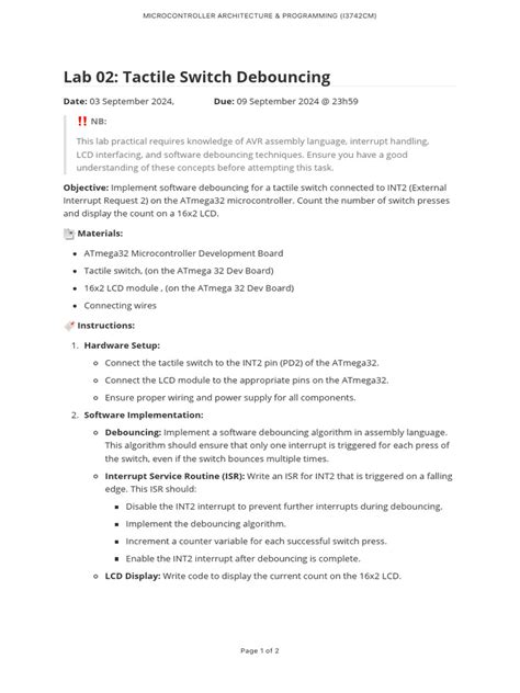 Lab 02 Tactile Switch Debouncing Pdf