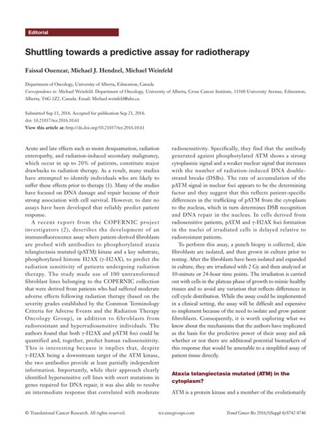 Pdf Shuttling Towards A Predictive Assay For Radiotherapy