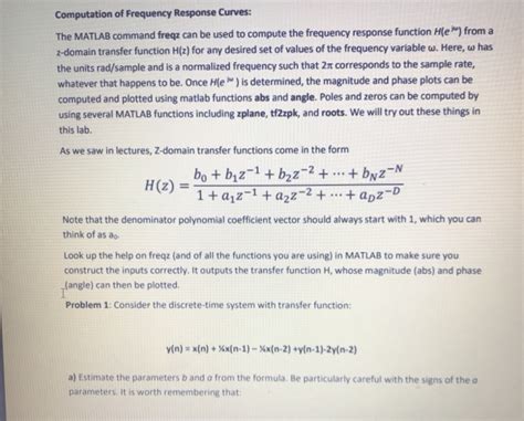 Solved Computation Of Frequency Response Curves The Matlab