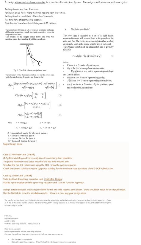 Solved To Design A Linear And Nonlinear Controller For A Two Chegg