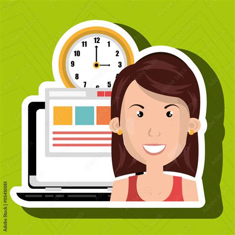 Woman And Computer Isolated Icon Design Vector Illustration Graphic Stock Vector Adobe Stock