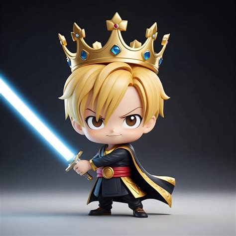 Chibi Happy Cute Boy With Saber Star And Crown In Cartoon Vector