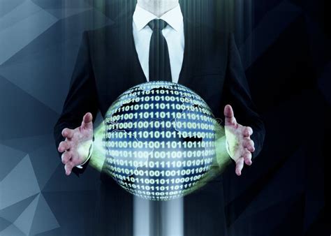 man holding binary code sphere stock image image of concept ball