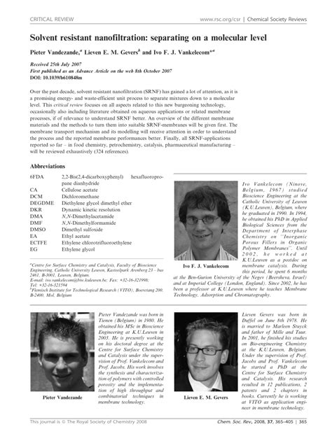 PDF Solvent Resistant Nanofiltration Separating On A Molecular Level