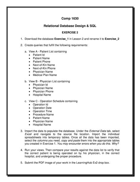 comp 1630 exercise 2 comp 1630 relational database design and sql