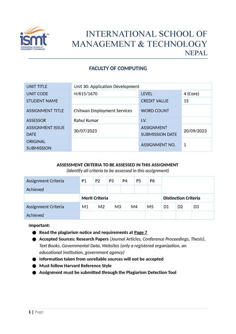 Unit 30 Application Development Assignment International School Of