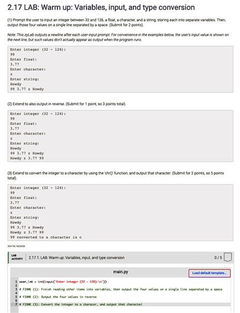 Solved 217 Lab Warm Up Variables Input And Type Conversion Output