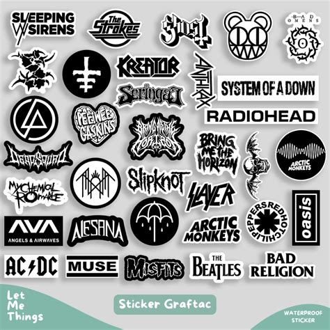 34pcs Black And White Aesthetic Band Stickers Pack Waterproof Sticker