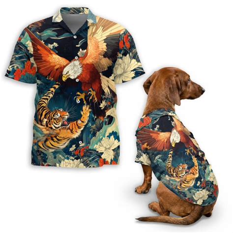 Eagle Vs Tiger Hawaiian Shirt Retro Wildlife Art Aloha Button Down