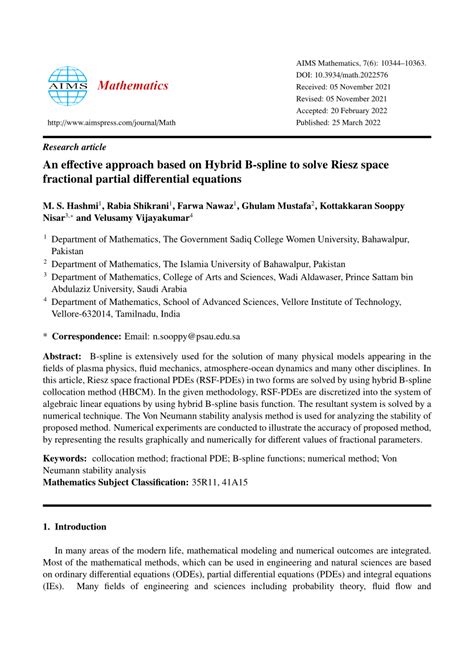 Pdf An Effective Approach Based On Hybrid B Spline To Solve Riesz