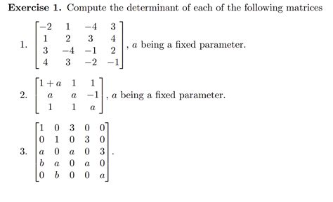 Solved Exercise 1 Compute The Determinant Of Each Of The Chegg Com