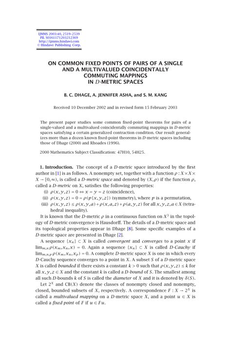Pdf On Common Fixed Points Of Pairs Of A Single And A Multivalued