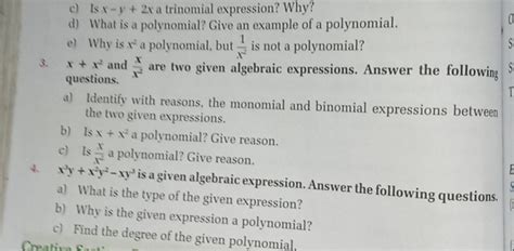 C Is X Y 2x A Trinomial Expression Why D What Is A Polynomial Give