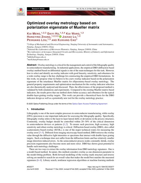 Pdf Optimized Overlay Metrology Based On Polarization Eigenstate Of