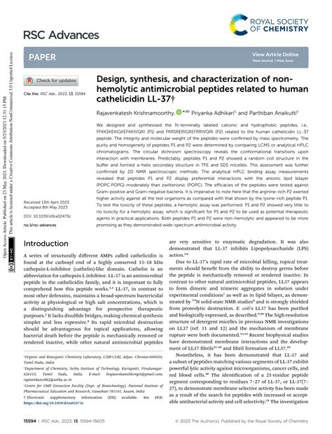 Pdf Design Synthesis And Characterization Of Non Hemolytic Antimicrobial Peptides Related