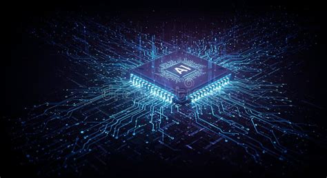 A Central Microchip Labeled Ai Is Surrounded By Glowing Blue