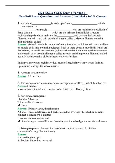 2024 Nsca Cscs Exam Version 1 New Full Exam Questions And Answers