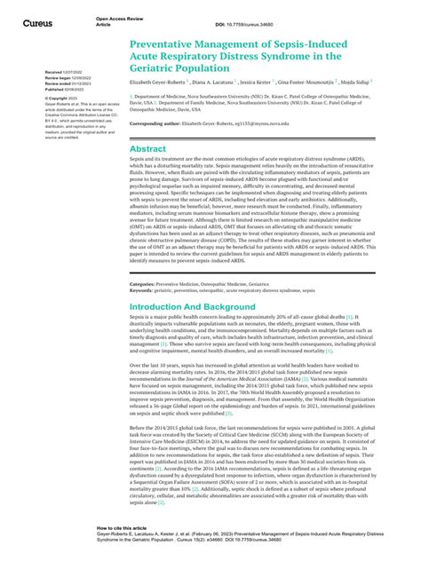 Prevention Of Sepsis In Ards In Elderly Pdf Sepsis Diseases And