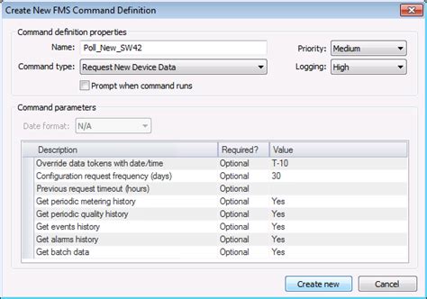 Configuring Request New Data Commands