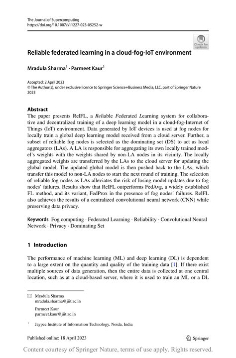 Reliable federated learning in a cloud-fog-IoT environment | Request PDF