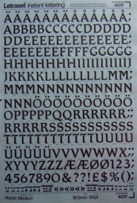 Romic Medium 36pt60pt Letraset Instant Rub On Letter Transfers