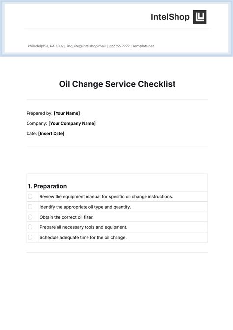Free Service Checklist Templates Editable And Printable
