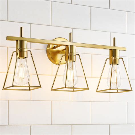 Hahzt Industrial Bathroom Vanity Lights 3 Lights Brushed Gold Vintage