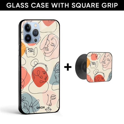Abstract Faces Glass Case With Square Phone Grip Flat 35 Off On