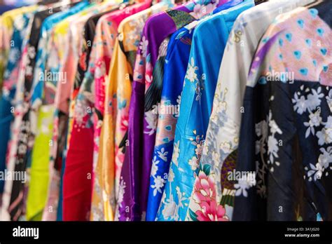 Traditional Japanese Kimonos With Floral Patterns And Vibrant Colors