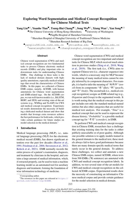 Pdf Exploring Word Segmentation And Medical Concept Recognition For