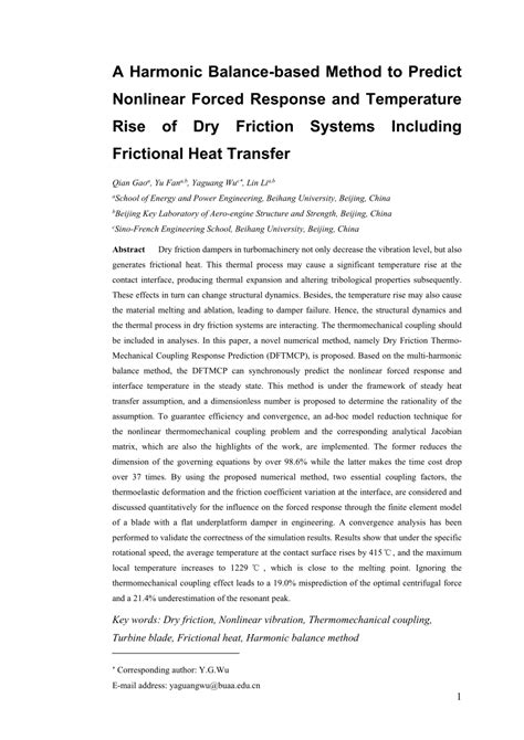 PDF A Harmonic Balance Based Method To Predict Nonlinear Forced Response And Temperature Rise