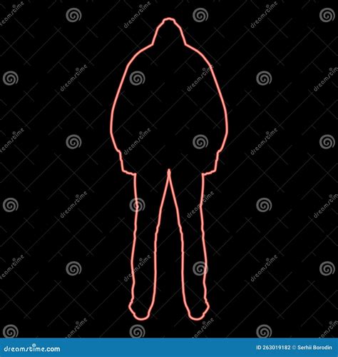 Neon Man In The Hood Concept Danger Silhouette Back Side Icon Red Color Vector Illustration