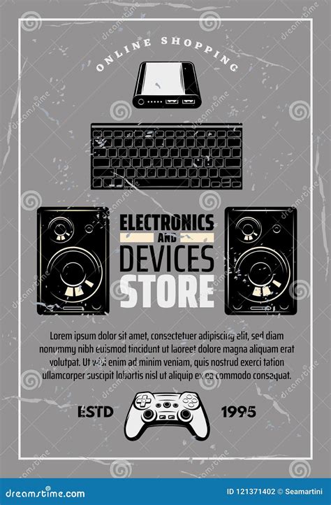 Electronics And Devices Store Retro Vector Poster Stock Vector