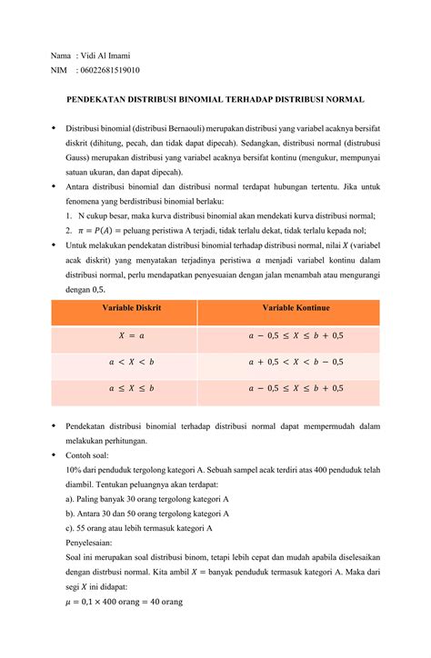 Distribusi Binomial Ke Distribusi Normal Pdf