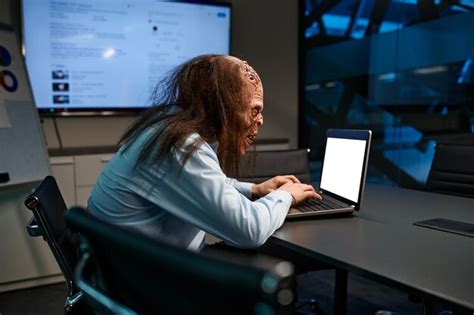Premium Photo Zombie Businessman Working On Laptop In Office