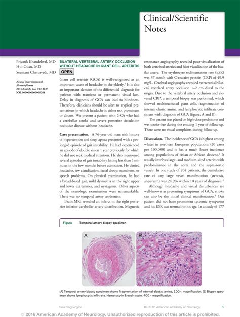 Pdf Bilateral Vertebral Artery Occlusion Without Headache In Giant Cell Arteritis
